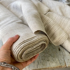 Organic Hemp Homespun Antique Linen Striated Striped Material Fabric ...