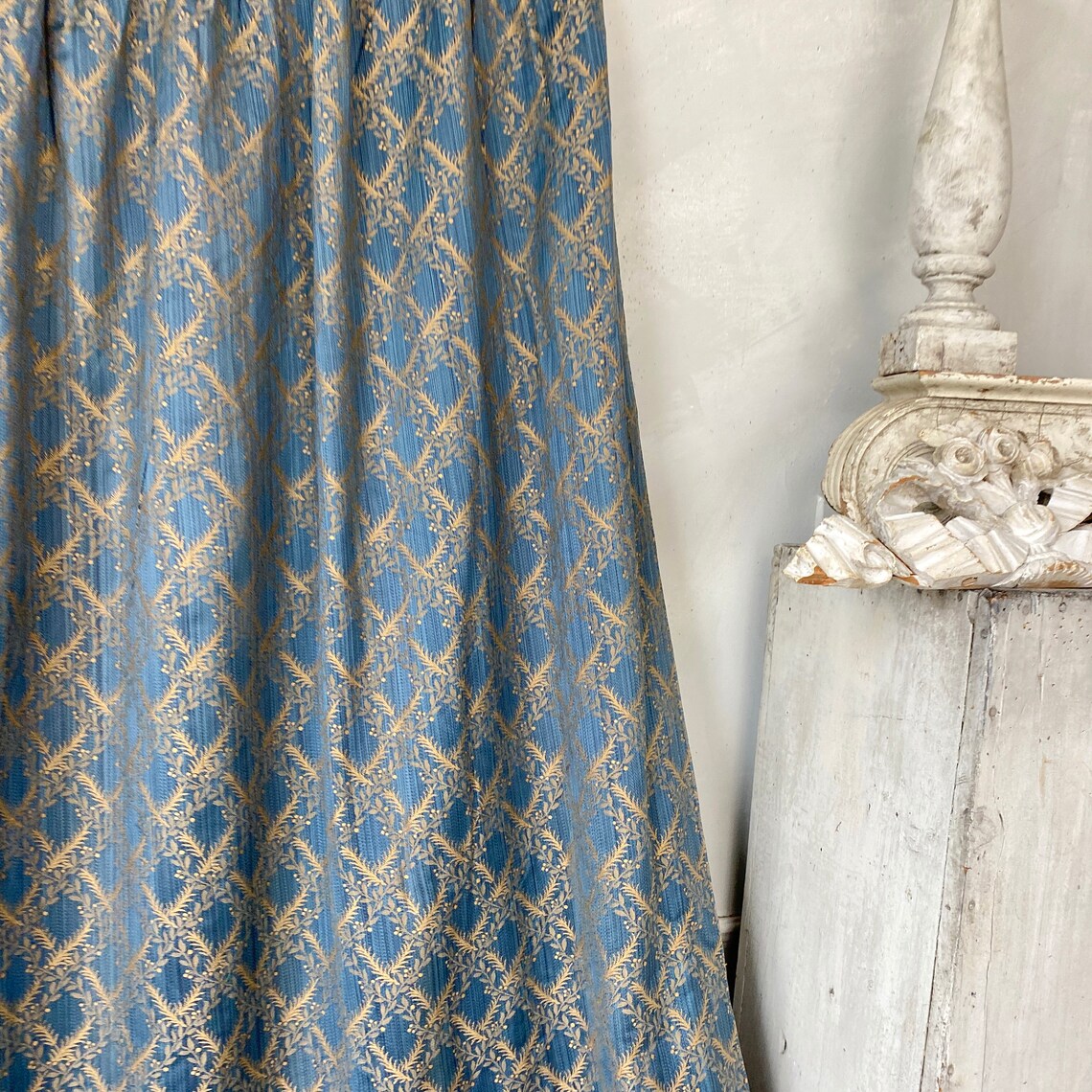 Blue Silk and Cotton Damask Vintage French Curtain Drape - Etsy