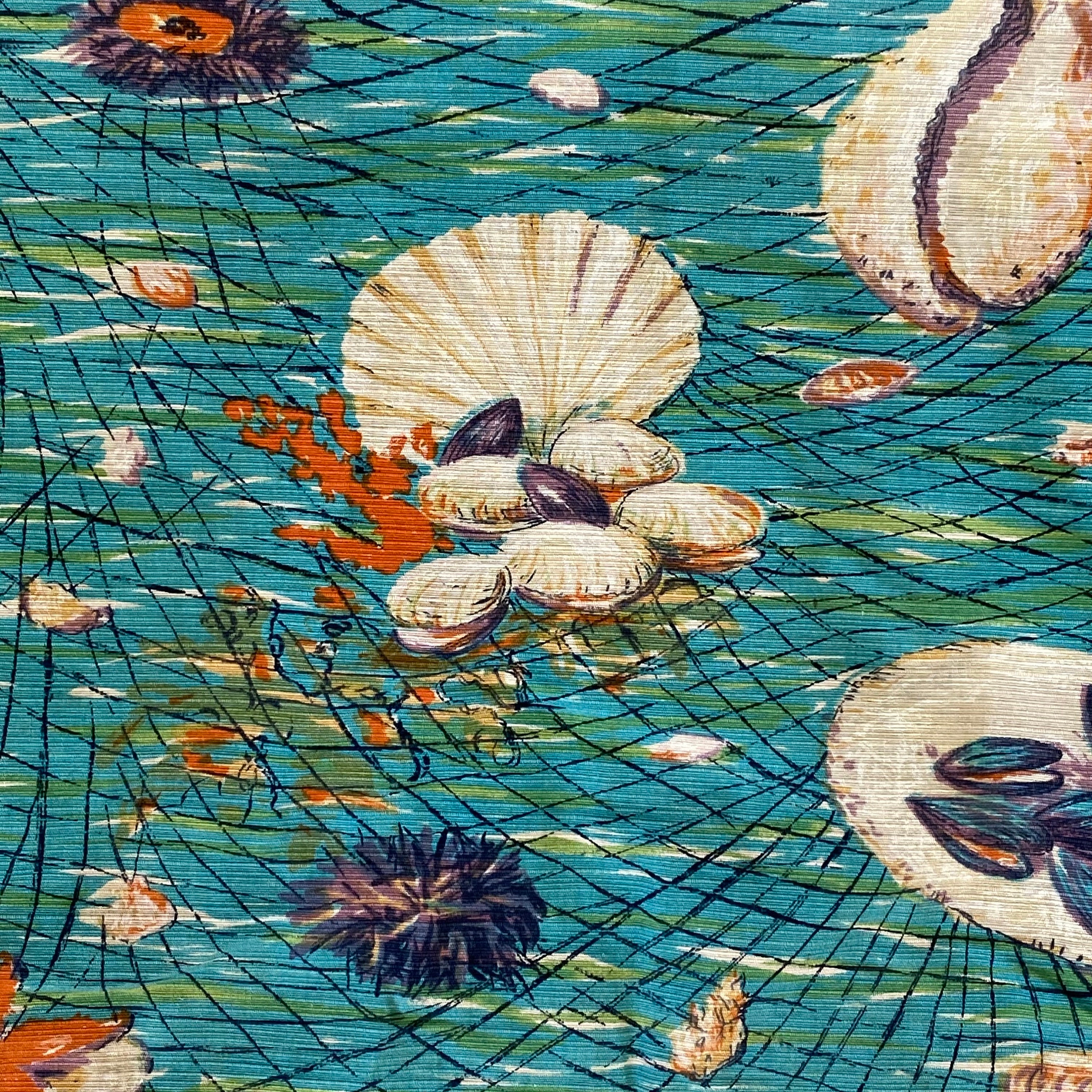 RARE Midcentury Modern French Curtain Sea Life Motif Seafood Clams ...