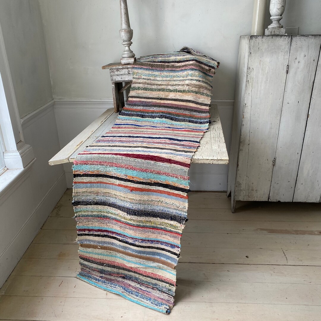 Vintage Rag Rug Stair Runner 2.5 Yards Inches Hand Woven Hall - Etsy
