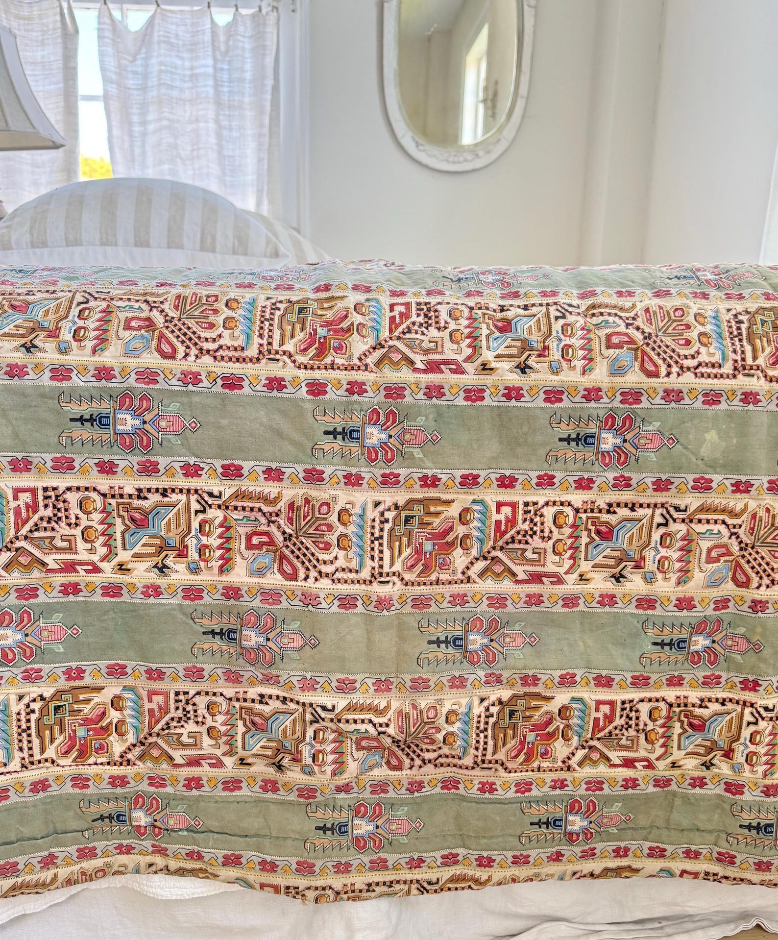 61x43 Antique French Boutis Quilt 1880 Hand Stitched Kilim Pattern ...