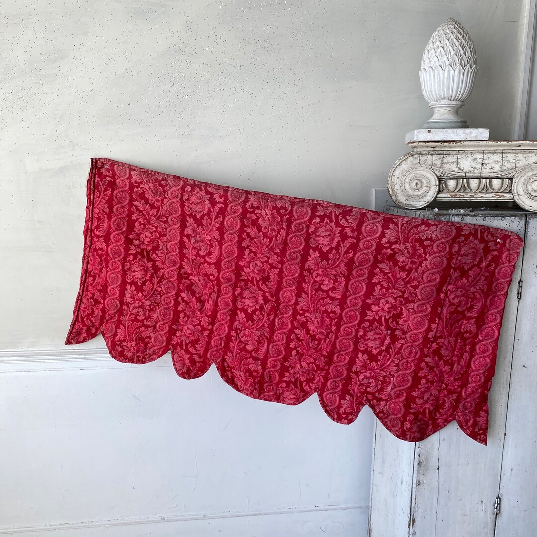 49x22 Valance Pelmet Pinky Red Antique French Floral + Stripe Fabric ...