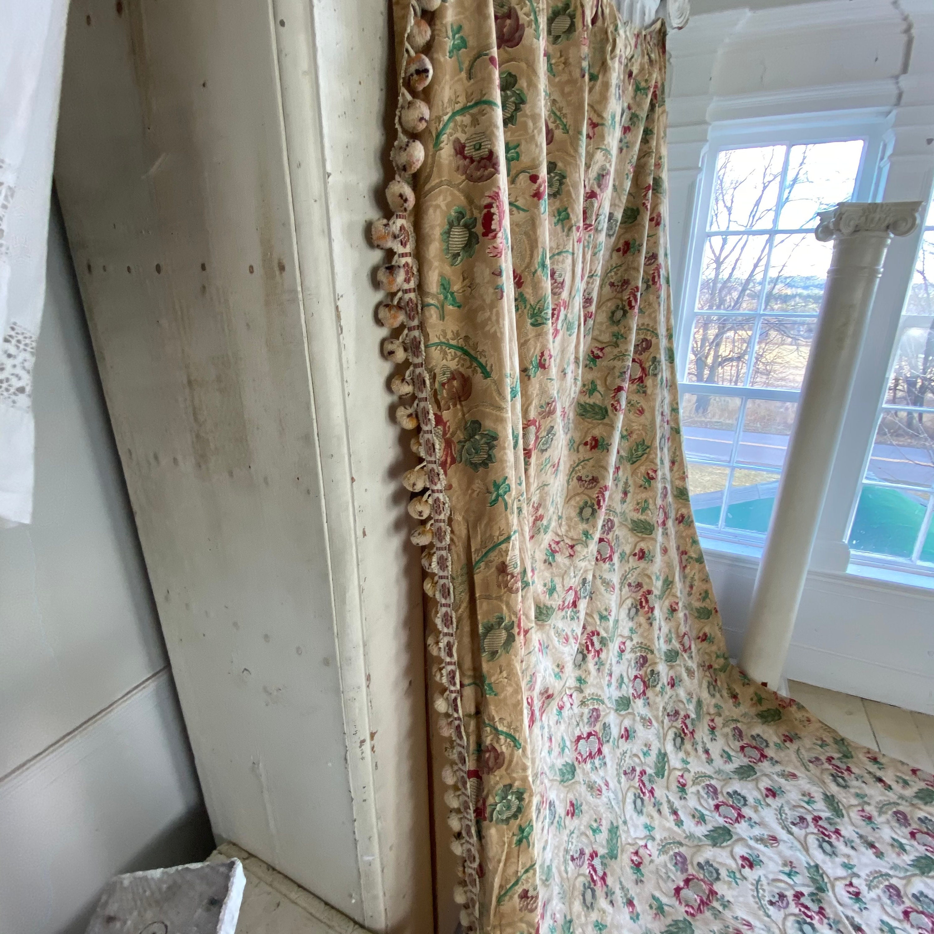 Remarkable Antique French Curtain Drape Bed Hanging Textiles Old Fabric ...