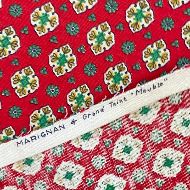 Vintage Red and Green Foulard French Fabric Mariganan Material ...