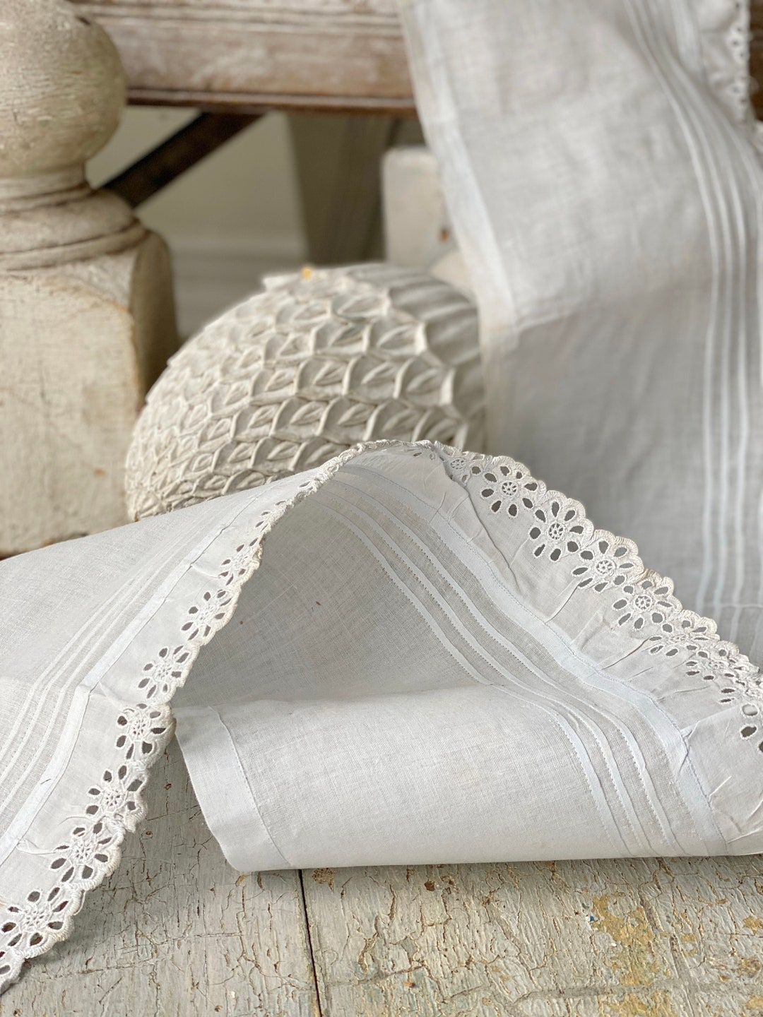 84x8 Antique Lace White Starched Skirt Edging Edge Fabric ...