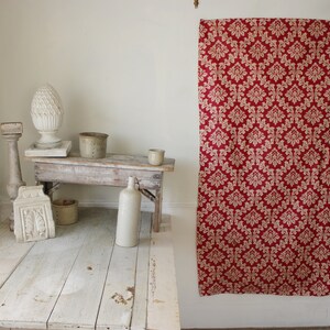 French Fabric Vintage Red Floral Glazed Cotton C1890 Crisp Light Weight ...