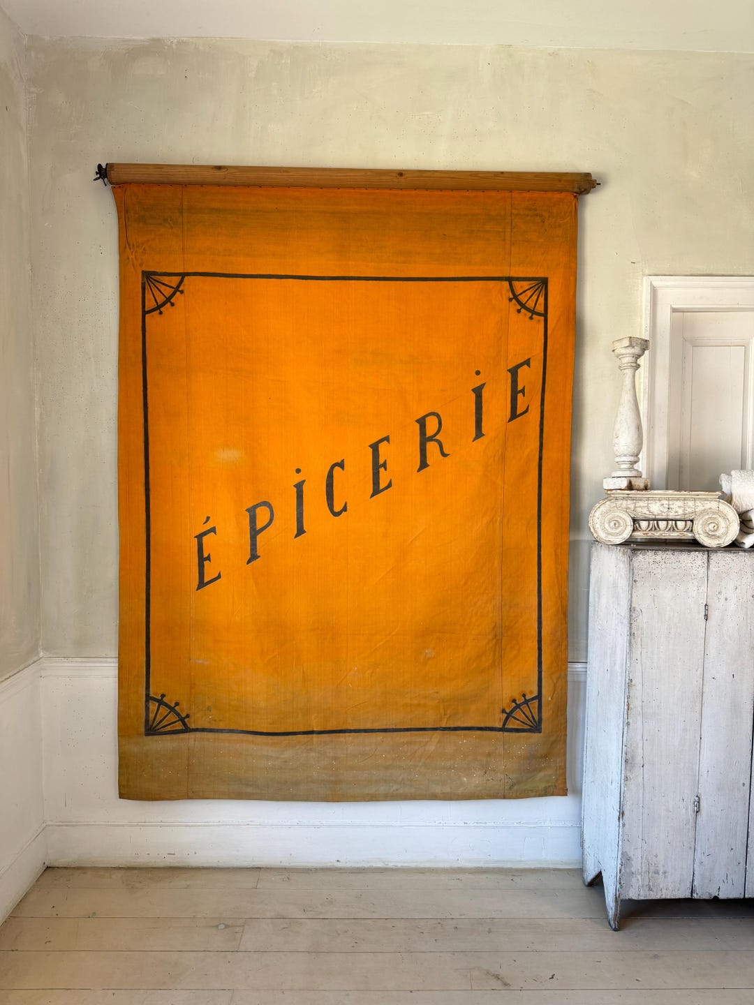 81x63 Late 1800s Antique French Country Canvas Store Sign Épicerie ...