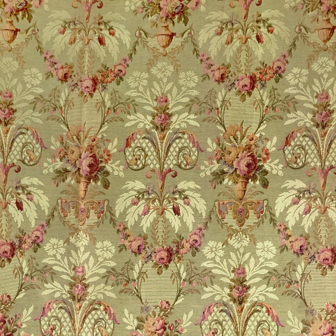 121 X 50 MASSIVE Antique GREEN Rococo French Silk Curtain Design C1920 ...