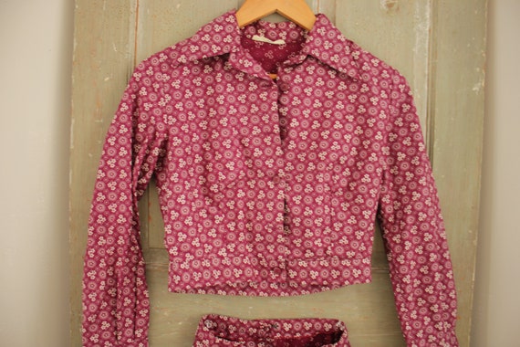 Two piece matching outfit magenta floral printed rayo… - Gem