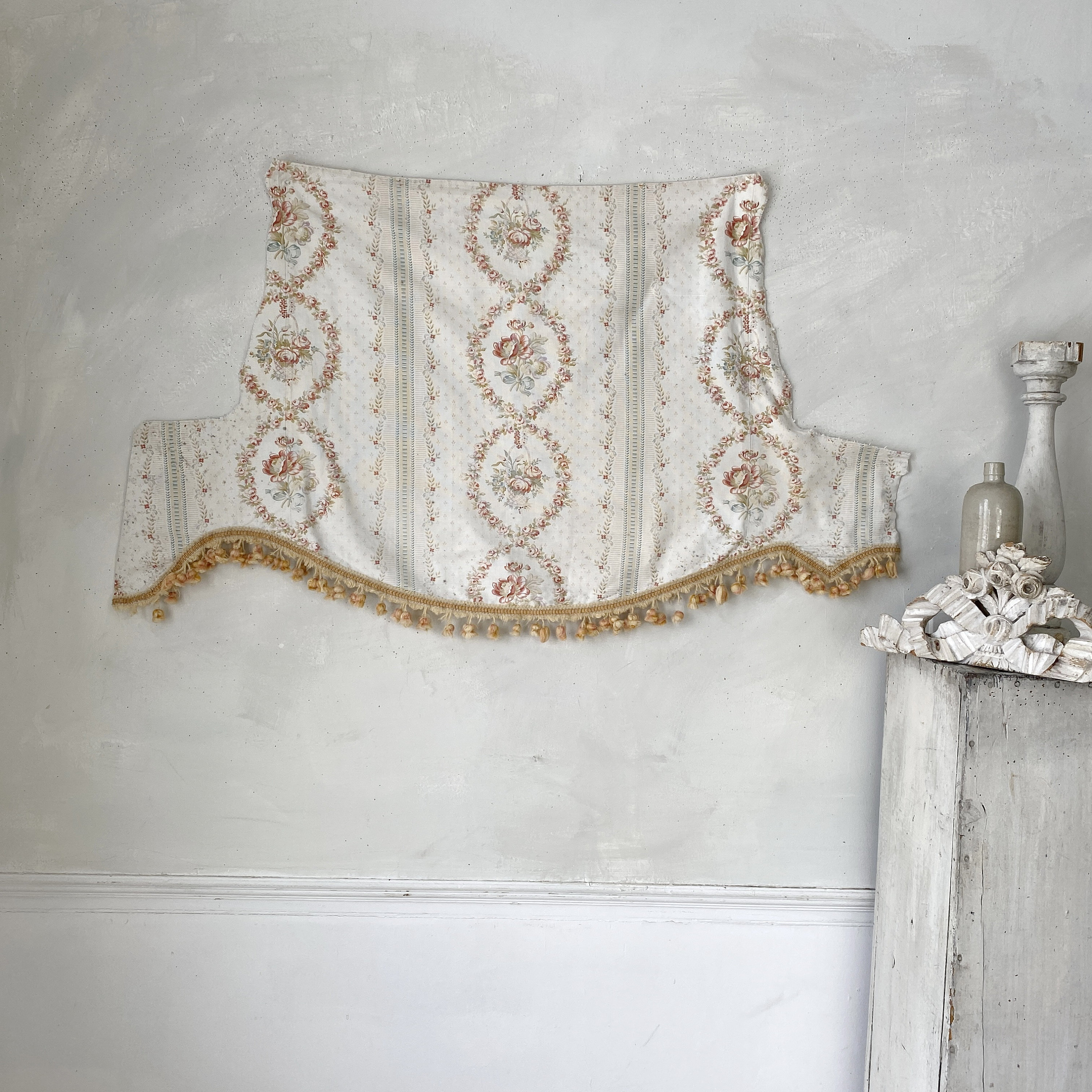 Festoon With Trim Faded Floral Antique French Fabric Floral and Stripe ...