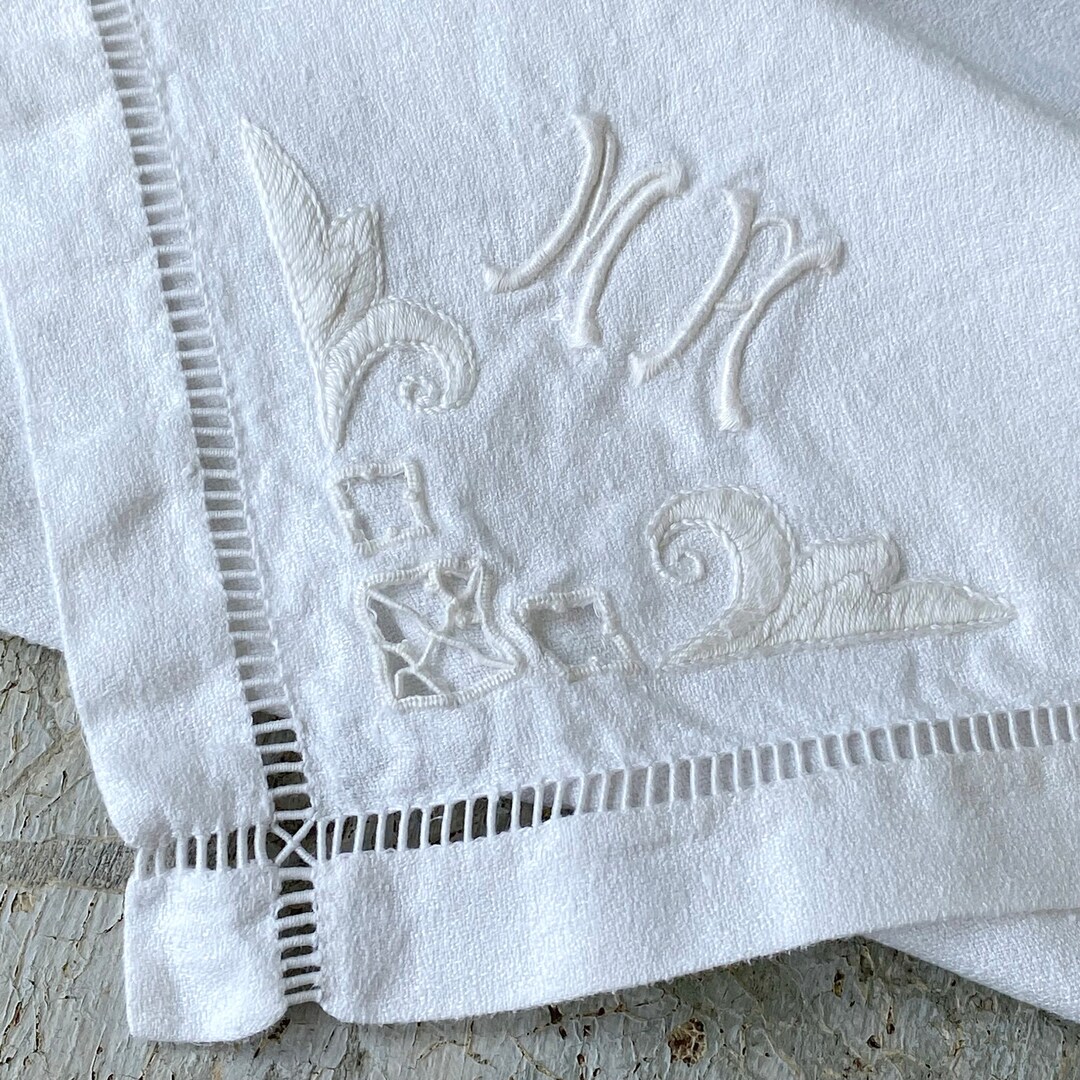 Set of 6 Antique French Napkins White Hand Stitched MH Monogram 1800s ...
