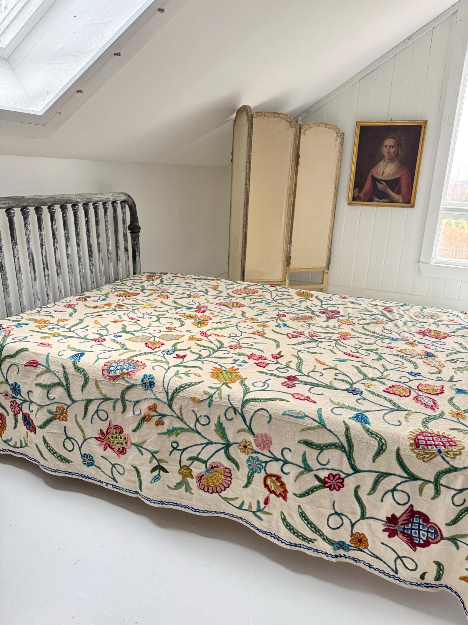 101x86 Embroidered Crewelwork Wall Art Hanging Handmade Unique Coverlet ...