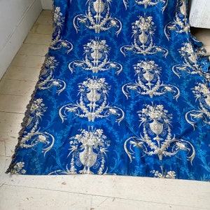 128X56 LARGE 1860 Curtain Prussian Blue French Rococo Floral ...