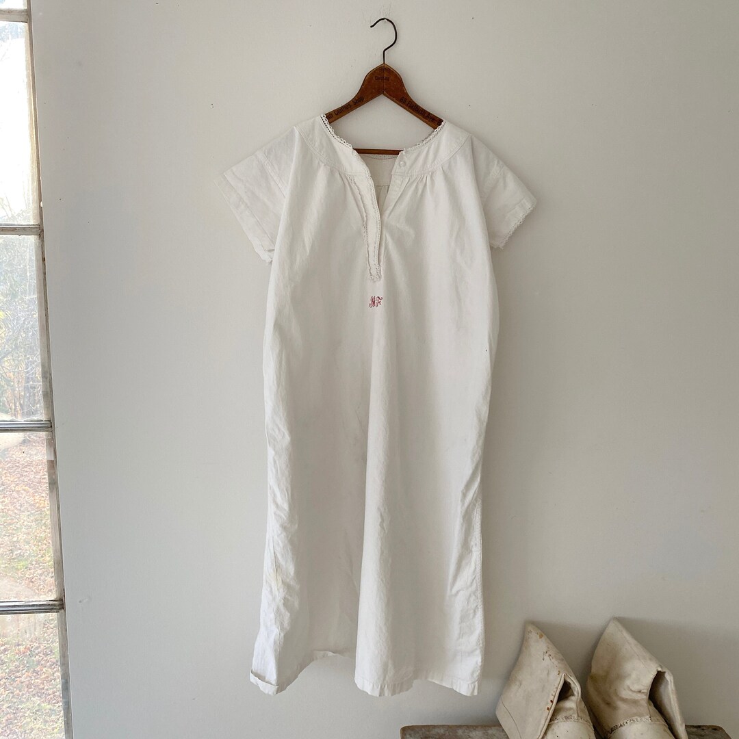 Beautiful Lace Trim Linen Chemise Monogram 