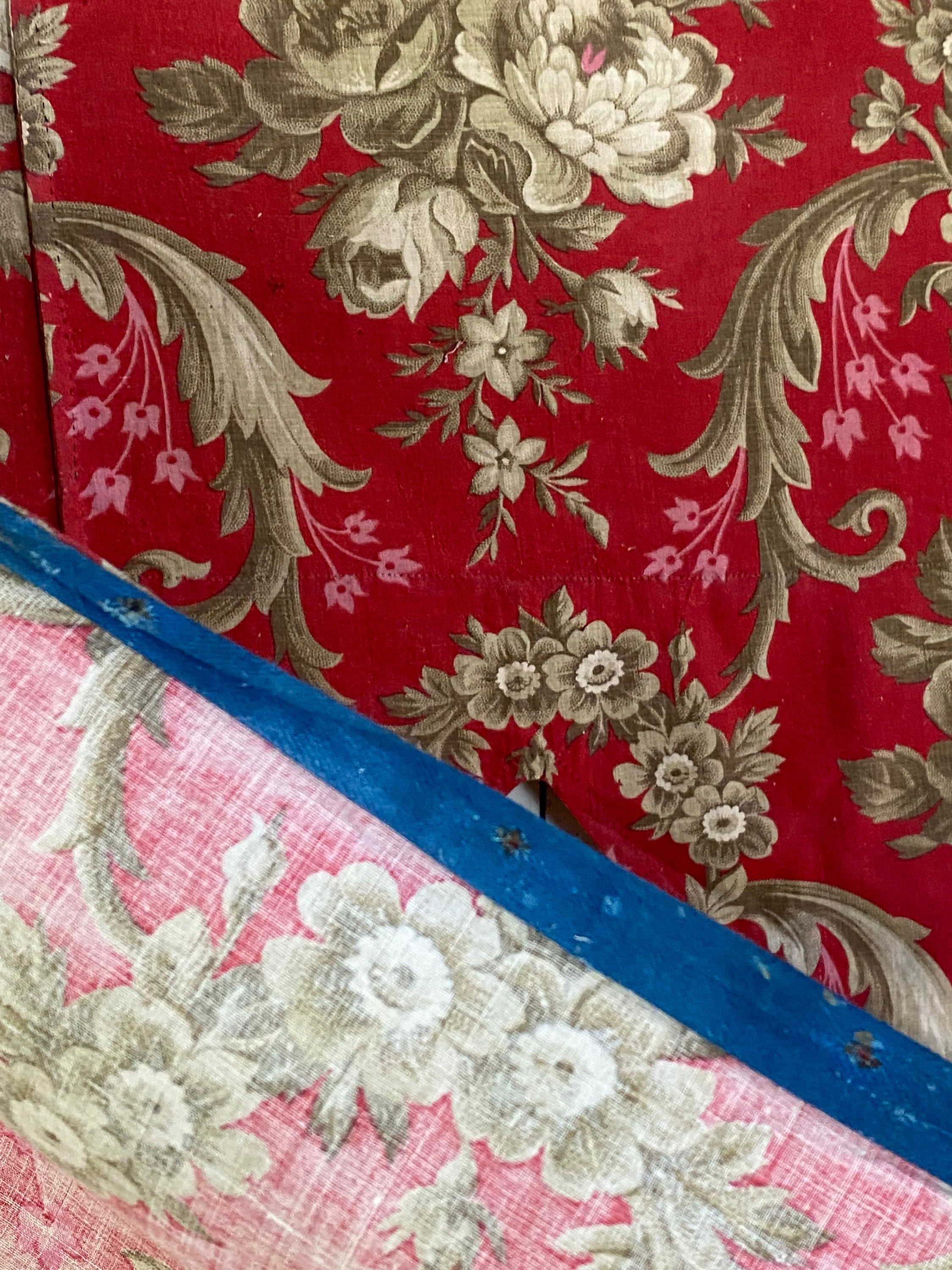 Rococo 1860 Antique French Fabric RED Roller Printed Cotton | Etsy