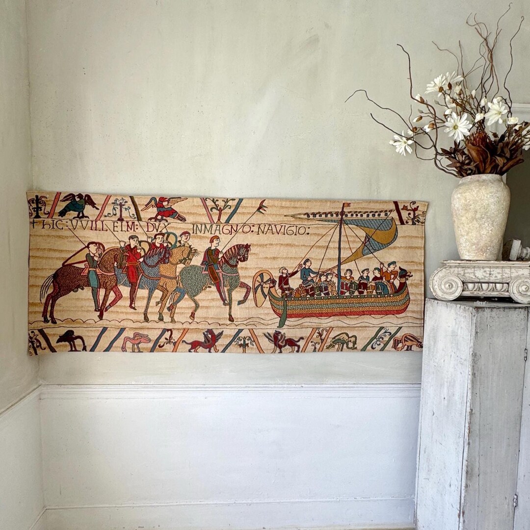 73x28 French Bayeux Tapestry Wall Hanging Medieval Ship Scene Woven ...