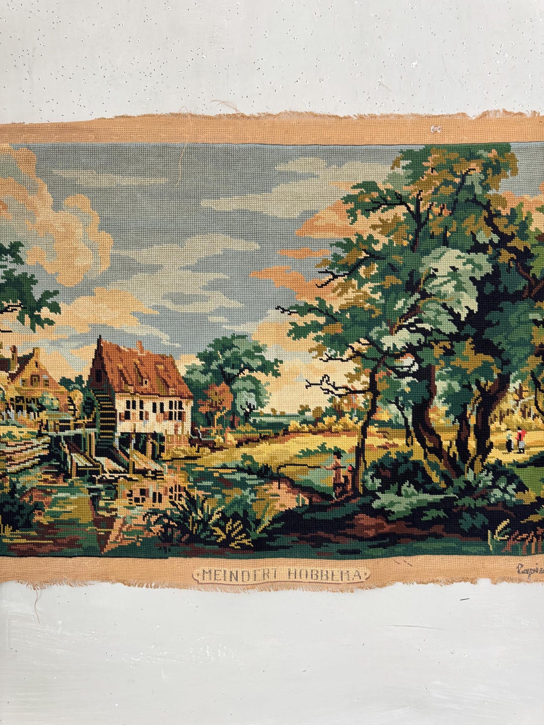 3.7ft X 1.7ft Vintage Needlework Wall Hanging 1940’s European Landscape ...