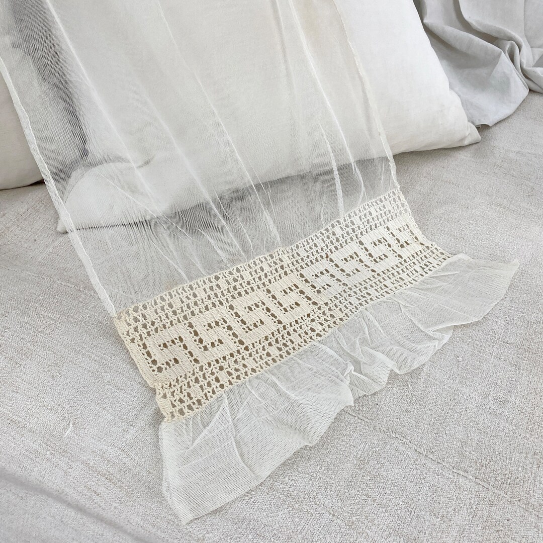 Vintage French Net Curtain With Lace 1930's White Sheer ...