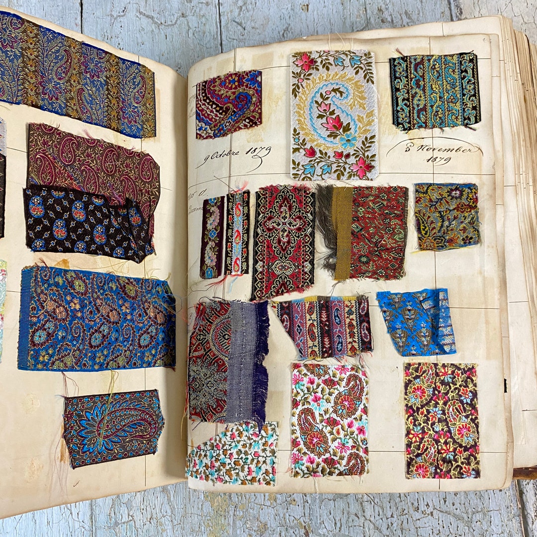 1080 Pieces!! Antique French Pattern Sample Book Woven Fabric Document ...