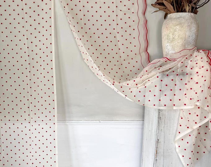 2 French 1940's Sheer Delight Cafe Curtains Shabby Farmhouse Red Polka ...