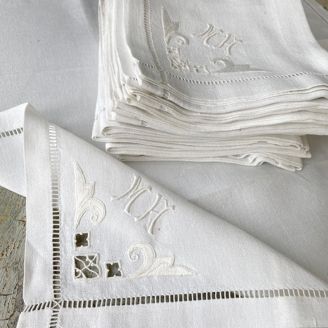 Set of 6 Antique French Napkins Hand Stitched MH Monogram Late 1800s ...