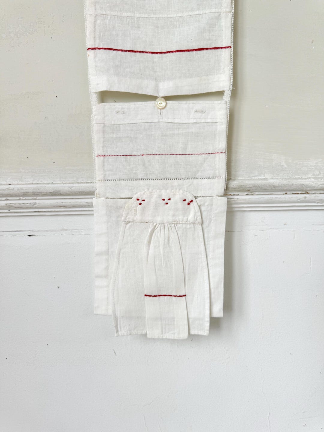 Antique French Linen Sampler Embroidery 19th Century Red White Monogram ...