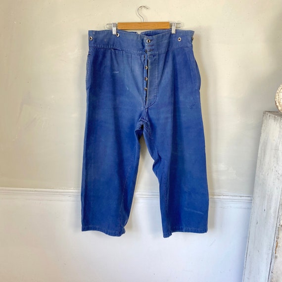 French work wear large pants workwear dark blue denim… - Gem