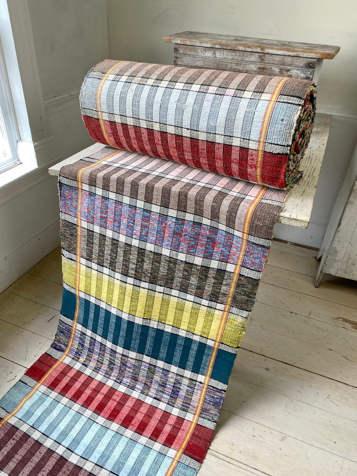 PER 1 YARD Vintage Rag Rug Stair Hall Table Runner European Carpet Rug ...