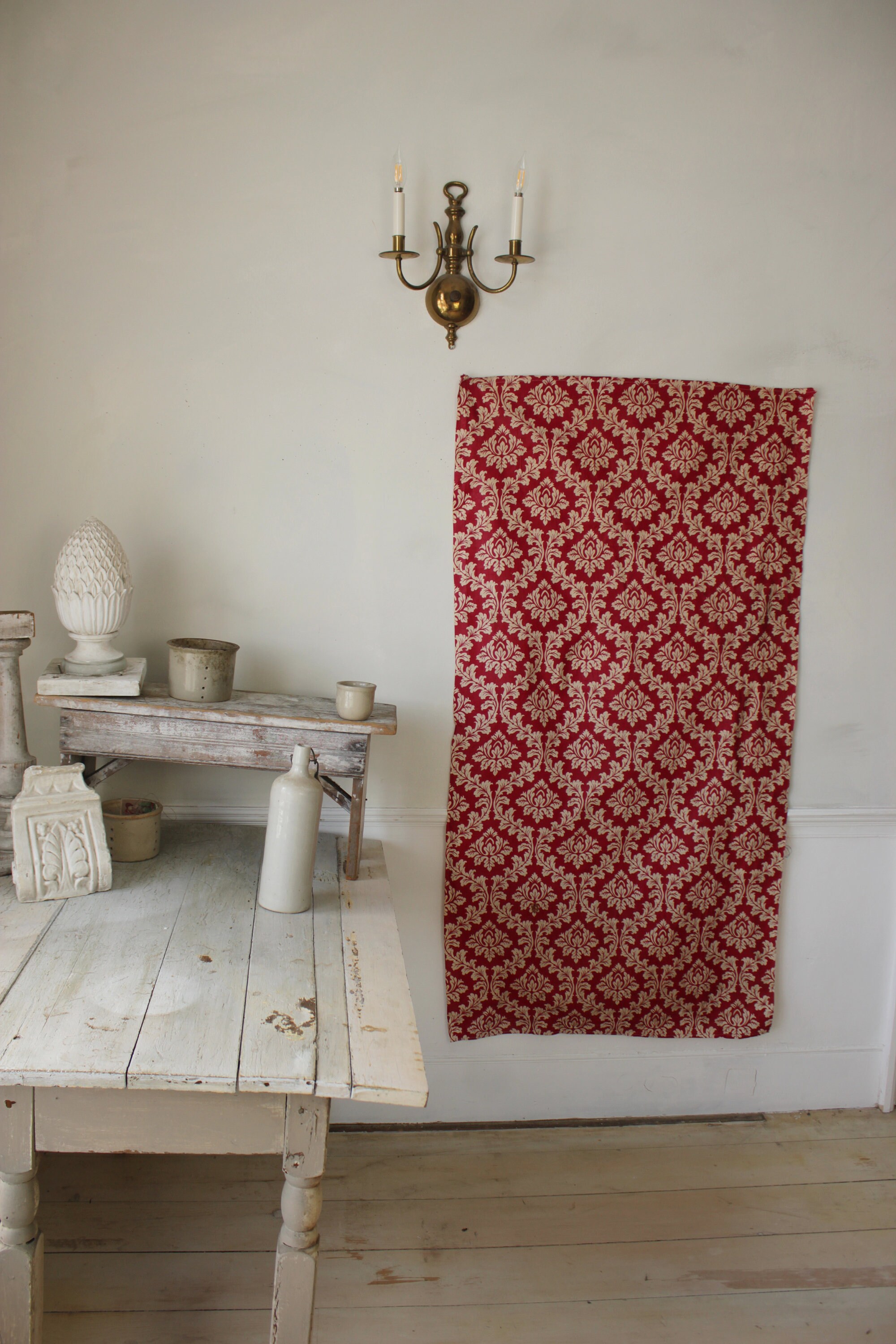 French fabric vintage red floral glazed cotton c1890 crisp | Etsy