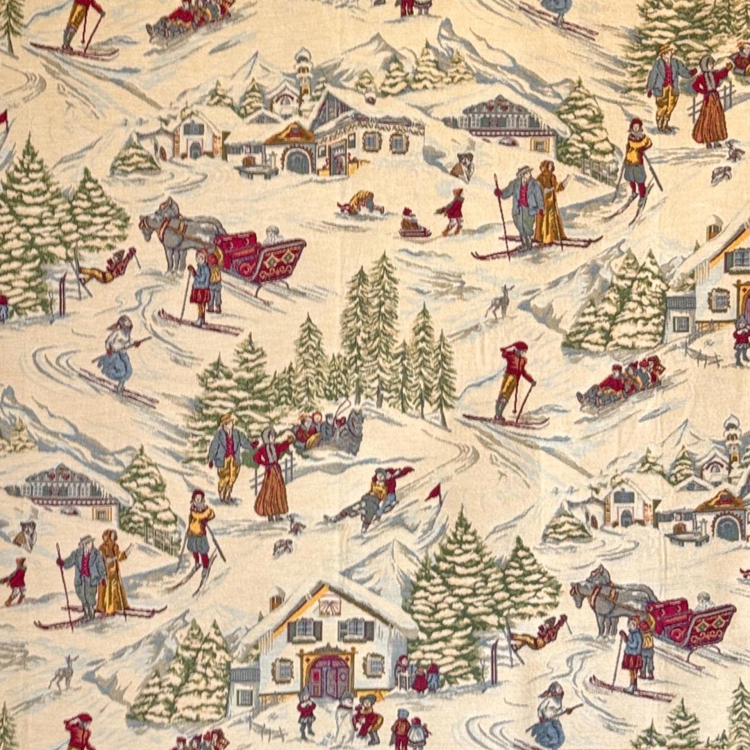 4.6ftx4.5ft French Craye Flemish Ski Village Tapestry Mural Winter ...