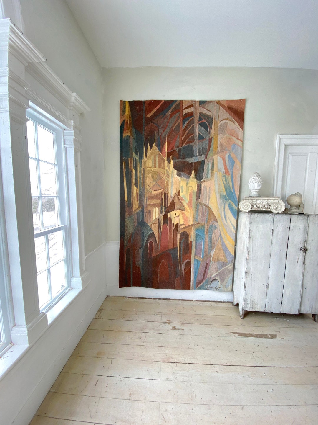 French Vintage Modern Art Tryptic Tapestry Wall Hanging Mural Handwoven ...
