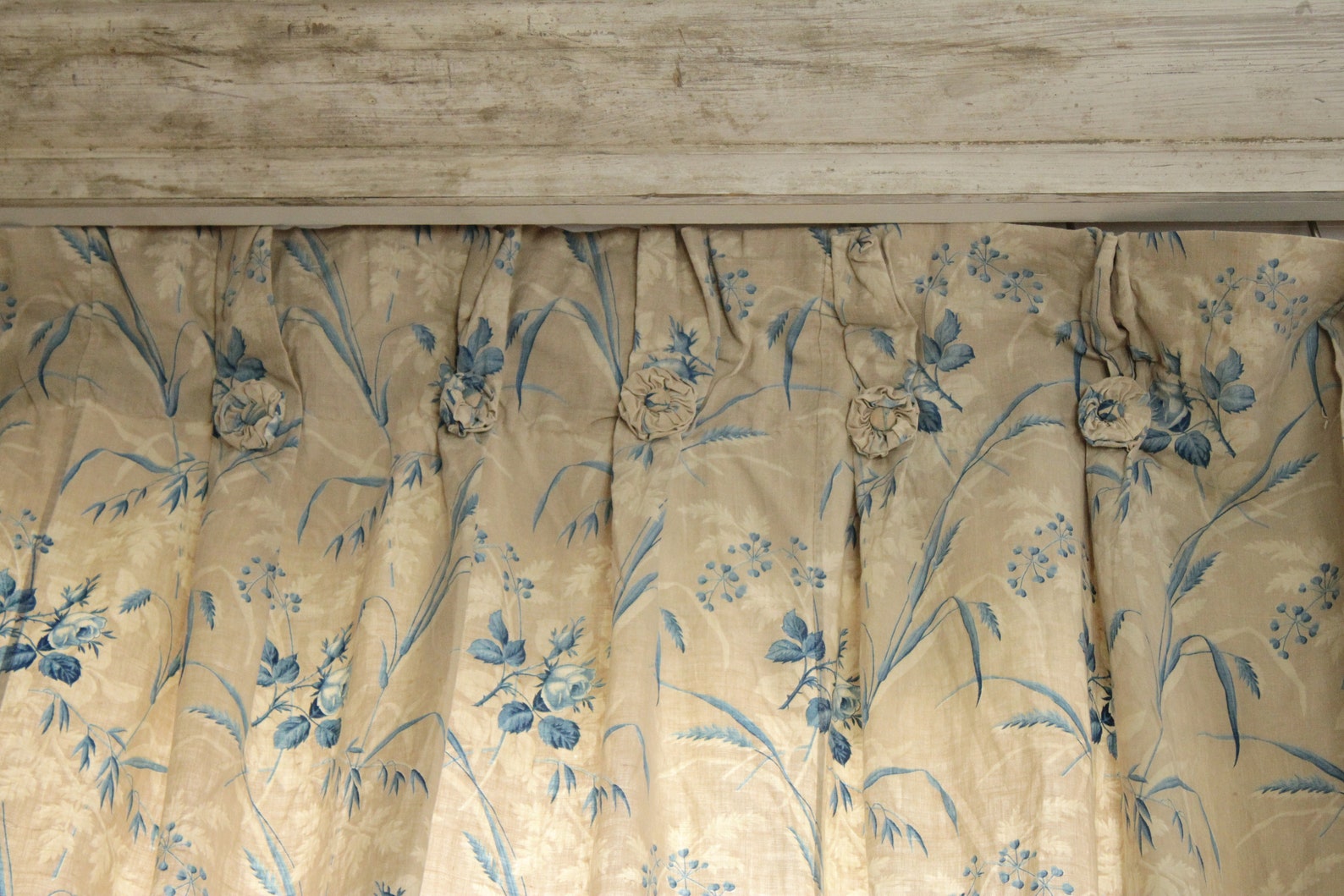 Large Antique Curtain French Blue Floral 1860 Printed Drape - Etsy