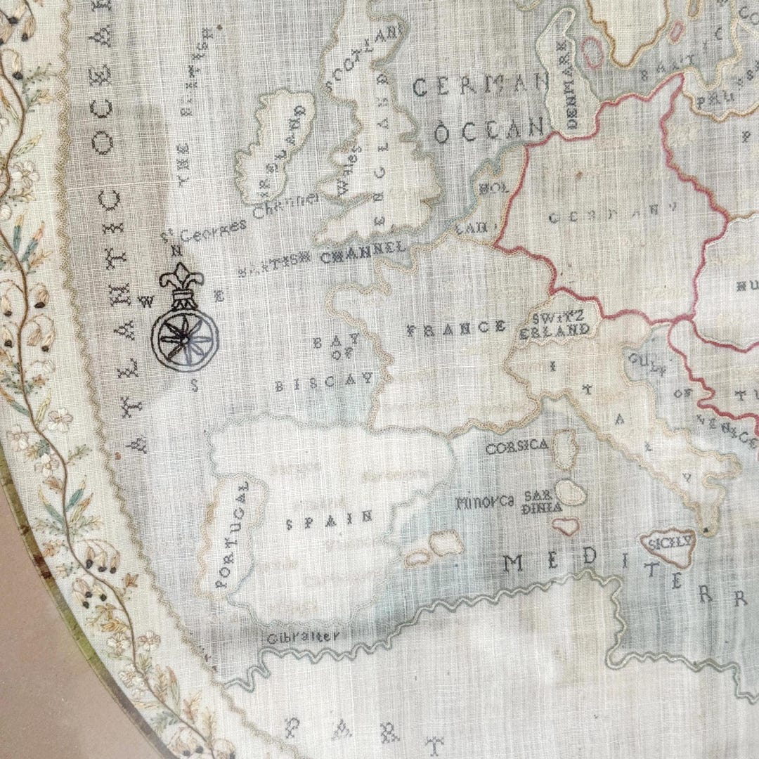 Framed 1798 Embroidery Map Europe Sampler Antique Textile Art ...