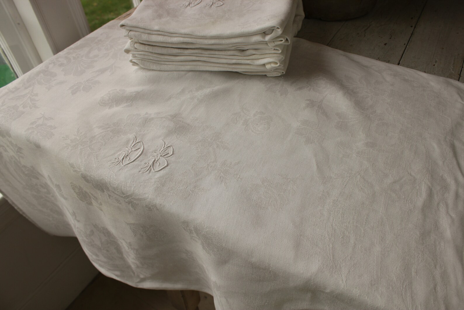Antique French Set of 9 Large White Napkins Hand Stitched DB Monogram C ...