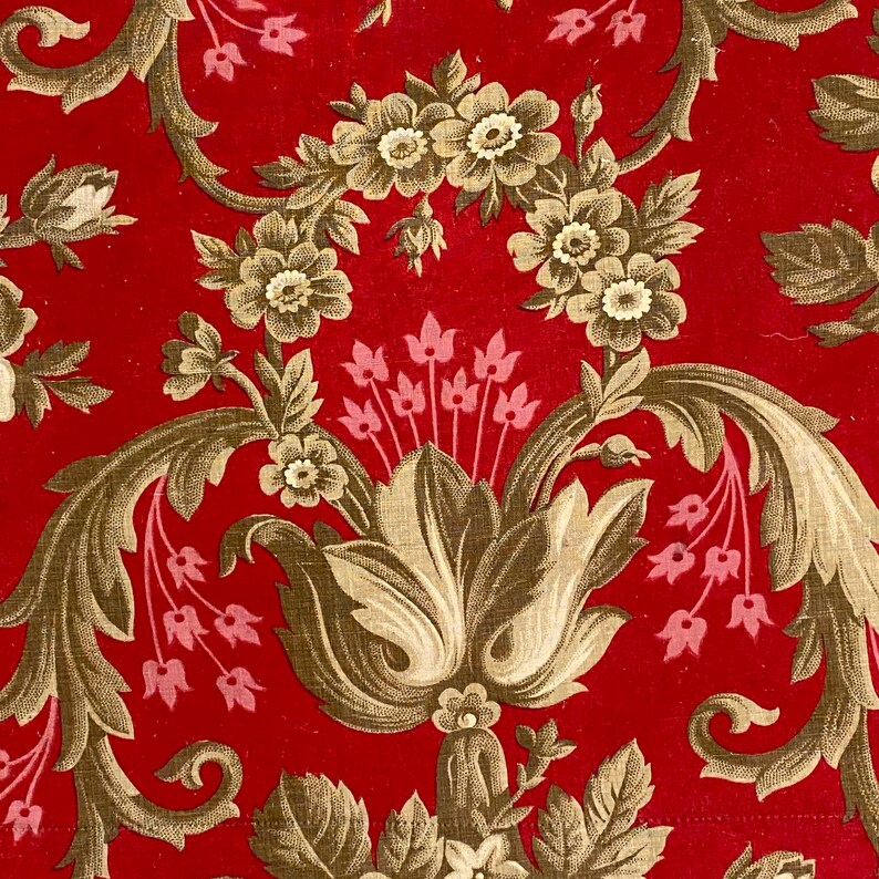 Rococo 1860 Antique French Fabric RED Roller Printed Cotton | Etsy