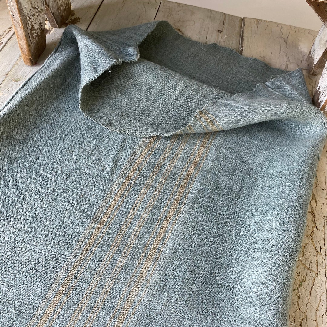 Blue Tan Stripe Sack Grainsack Upcycled Eco-friendly Farmhouse Country ...