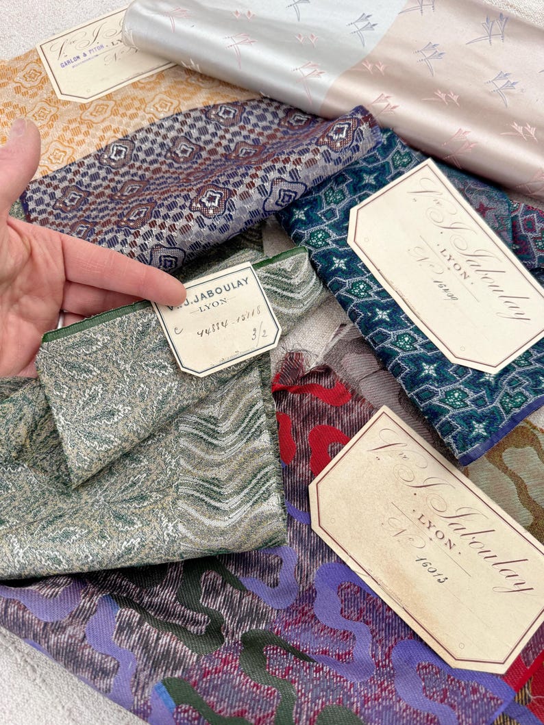 7~ 1880 Soie Silk De Lyon Fabric Samples Swatches Small Scale Patterns ...