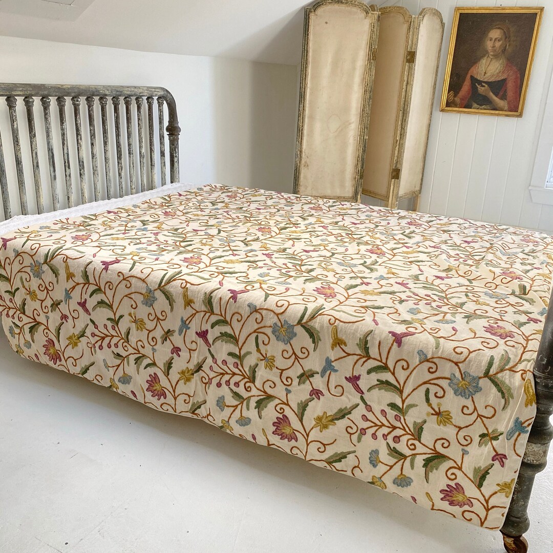 67 X 85 Vintage Full Size Crewelwork Curtain Drape Fabric Material ...