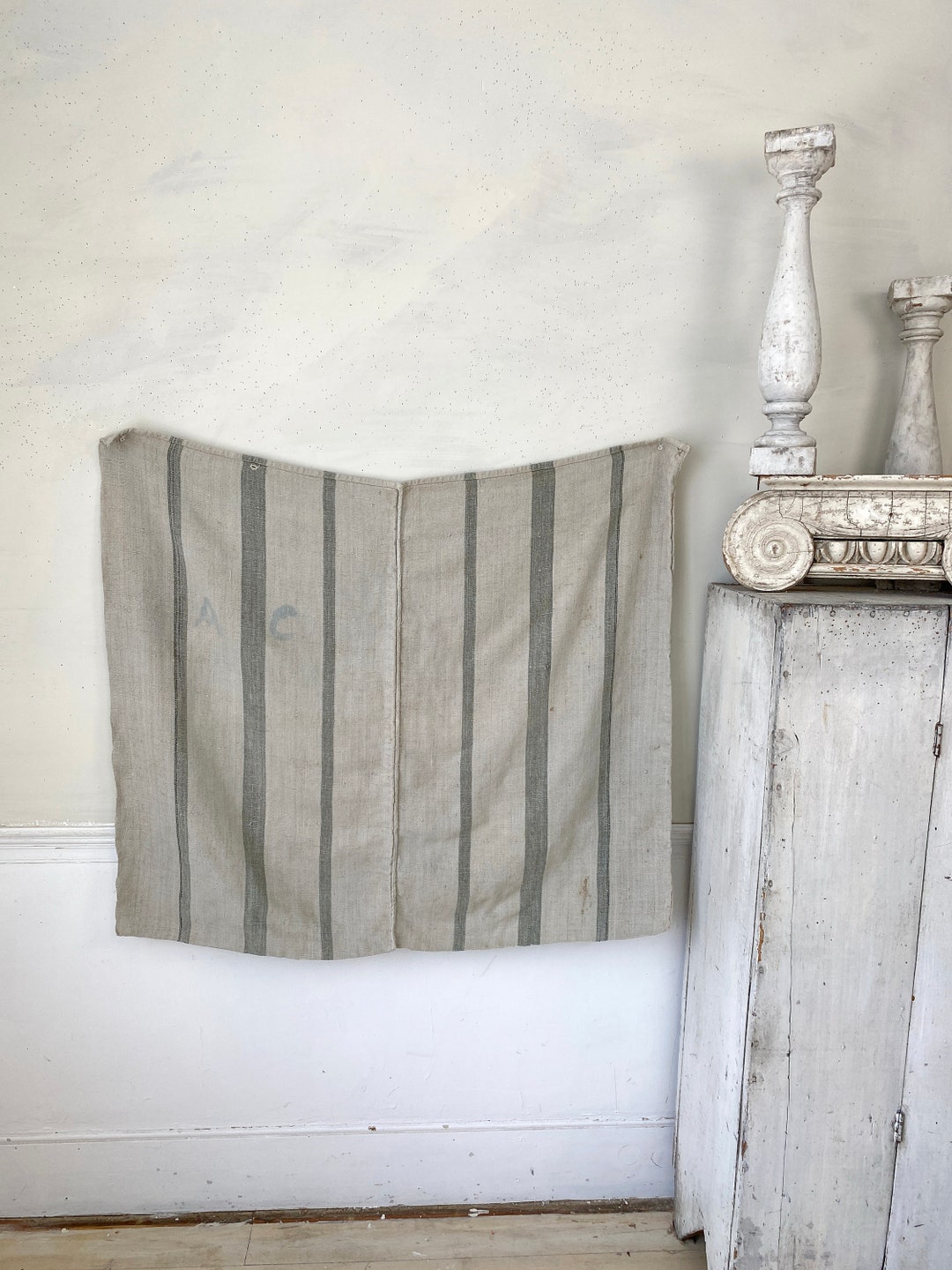 GRAY Grain Sack FABRIC Table Runner Vintage Antique Organic - Etsy