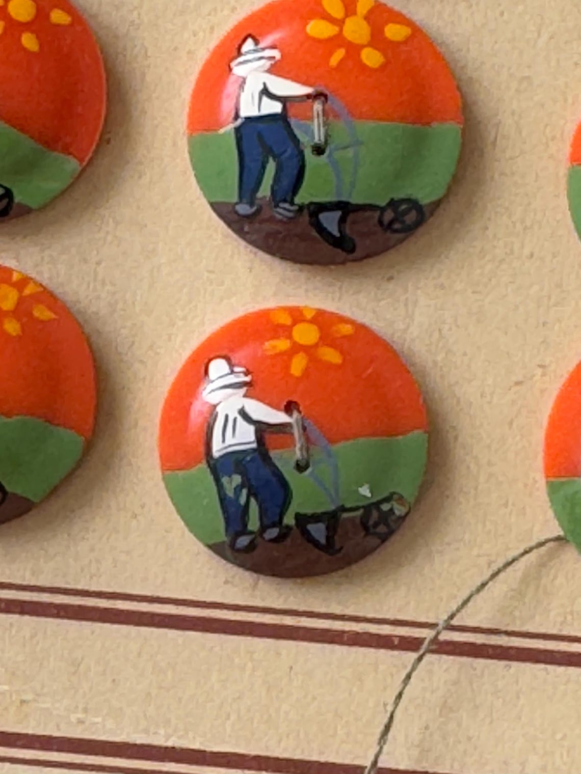 13 Hand Painted French Buttons Farmer Plow Maurice Briere Paris ...