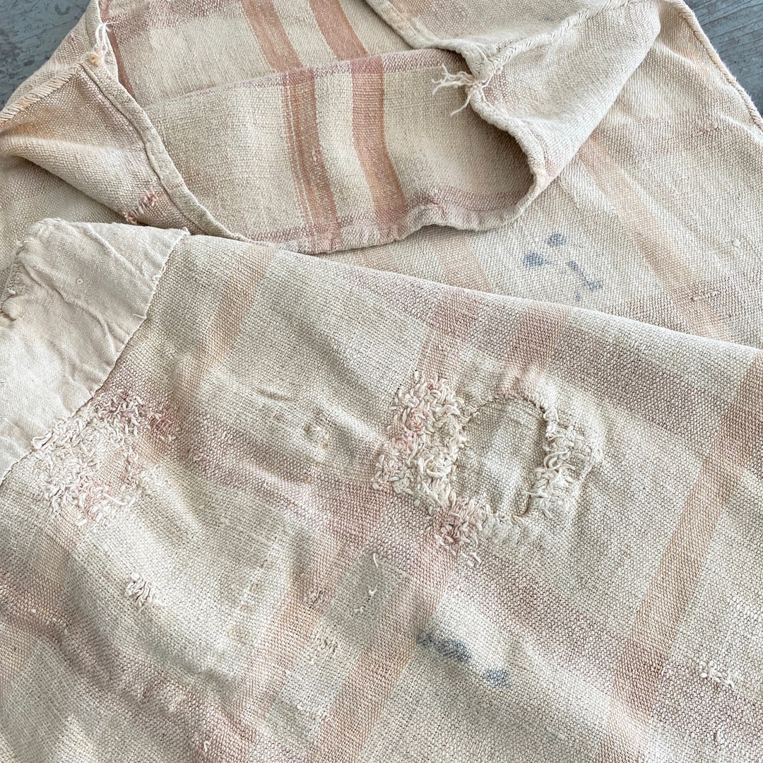Patched Mends Repaired Grain Sack Farmhouse Chateau Chic Rustic Unique ...