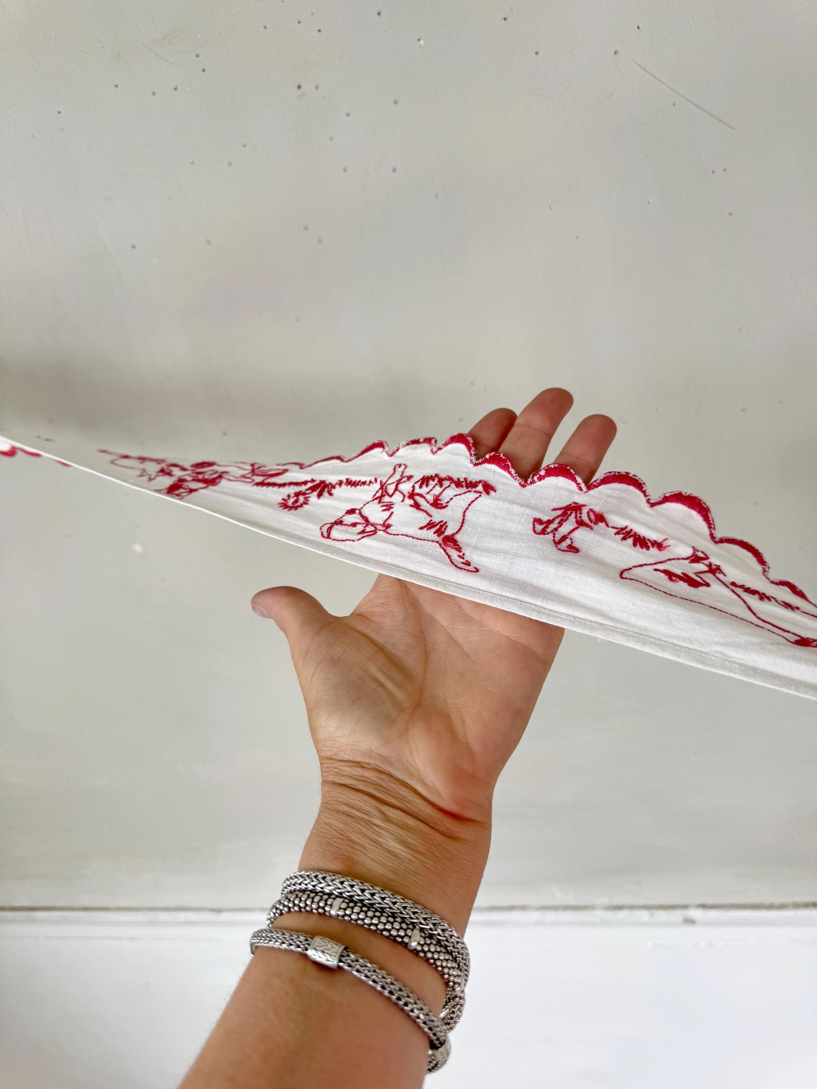 43x3.75 Vintage 1930 Redwork Hedgehog Embroidered Cotton Shelf Trim ...