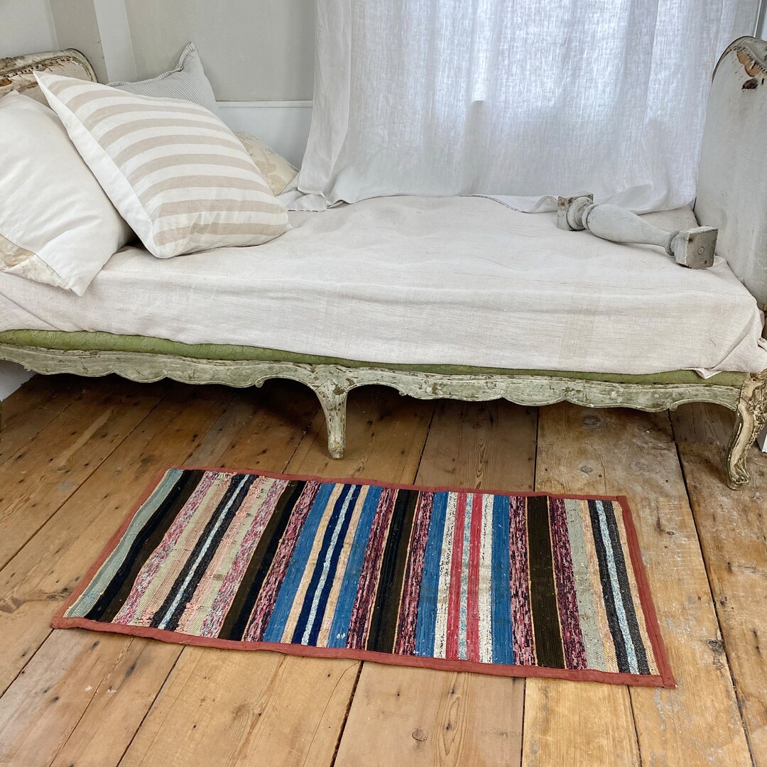 23x48 FRENCH Charentaise Vintage Rag Rug Carpet Hand Woven Handmade ...