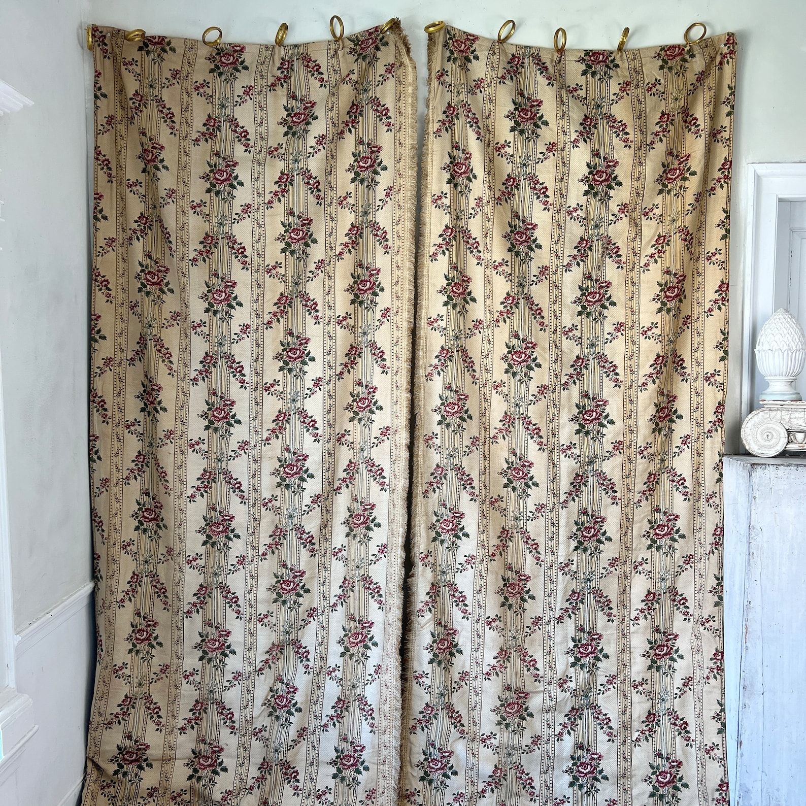 STUNNING 1930's 1930 French Chateau Curtains Printed Linen Floral ...