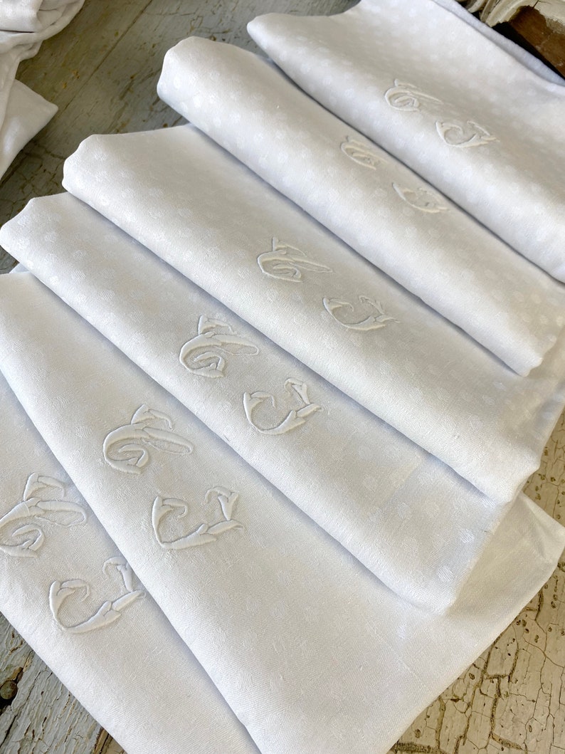 Set of 6 Extra Large Damask Linen Napkins French Antique CT or - Etsy