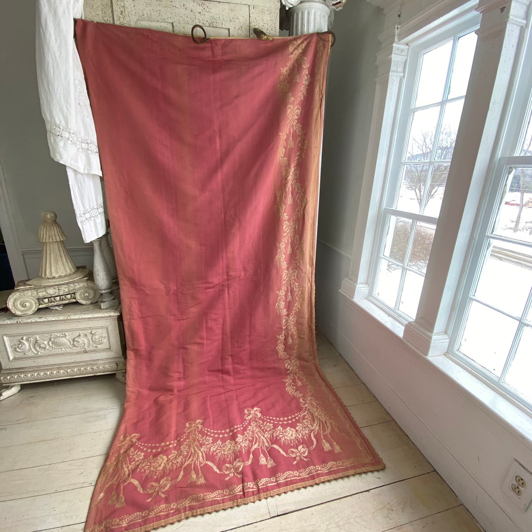 Antique Curtain French Silk Damask Dark Rose Pink & Gold 19th Century ...