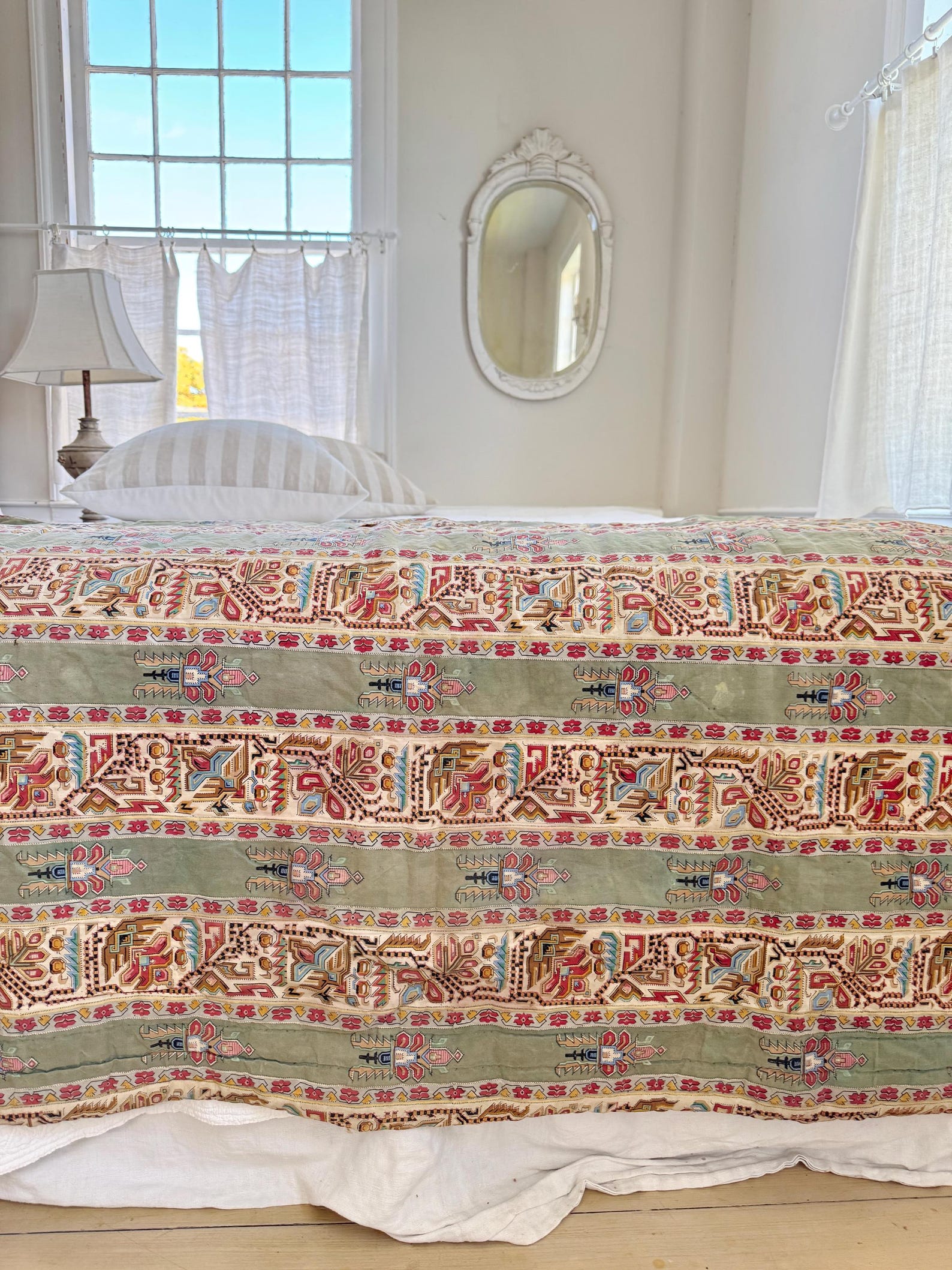 61x43 Antique French Boutis Quilt 1880 Hand Stitched Kilim Pattern ...