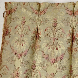 50 X 84 Antique GREEN Rococo French Silk Curtain Design C1920 Backed ...