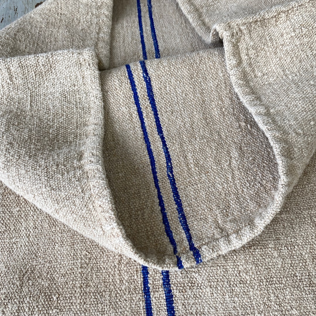 NUBBY Cottage Style Blue Stripe Grainsack Organic Fabric Striped Hemp ...