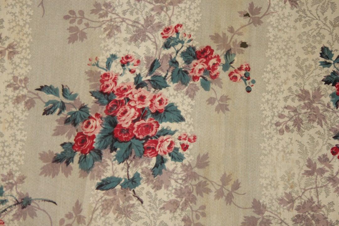 French Fabric Floral 1850 Purple and Pink Rose Design Eco-friendly - Etsy